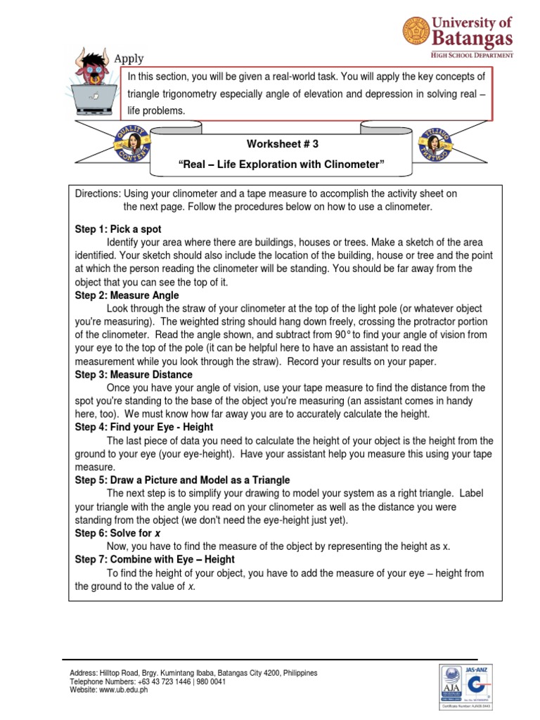 Worksheet # 3 "Real - Life Exploration With Clinometer": Step 1: Pick A ...