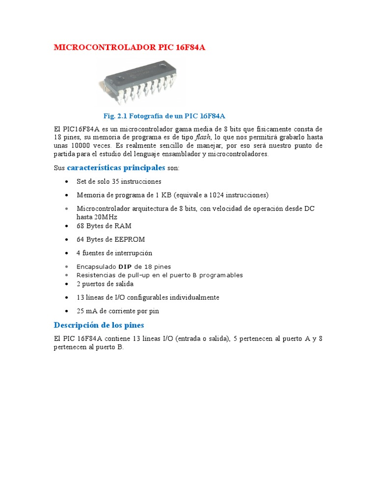 Microcontrolador Pic 16f84a | PDF | Microcontrolador | Informática