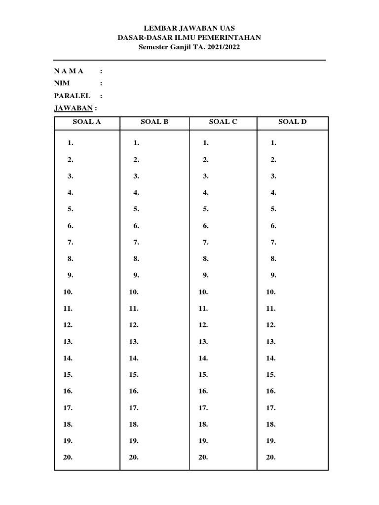 Lembar Jawaban Uas | PDF
