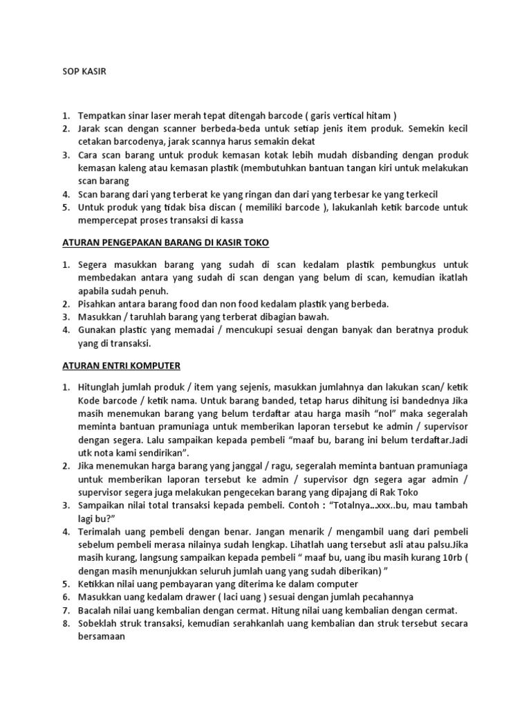 Sop Kasir | PDF