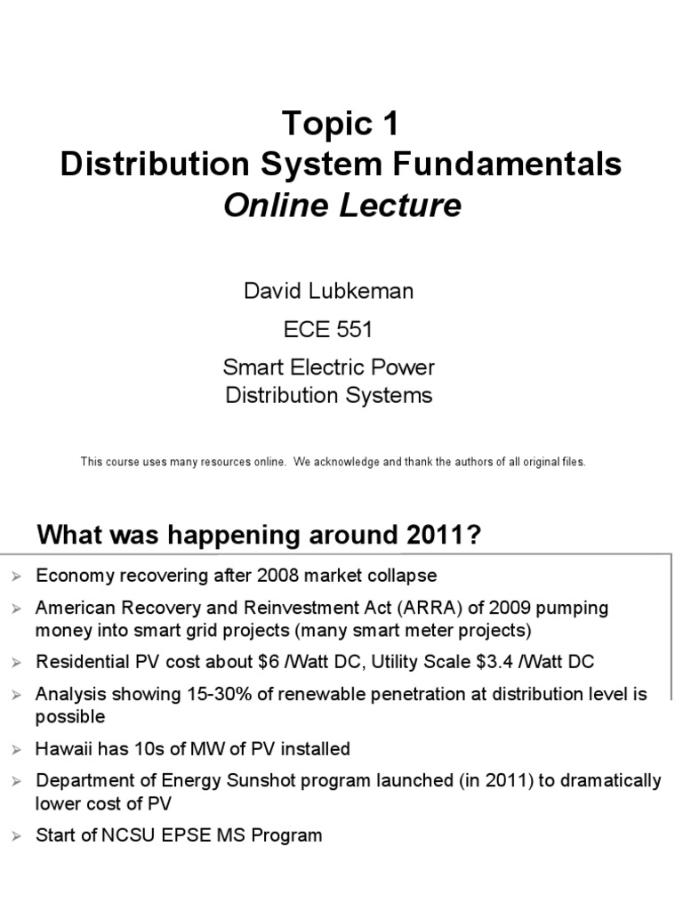 Topic 1 - Distribution System Fundamentals - Online - Spring 2021 | PDF ...