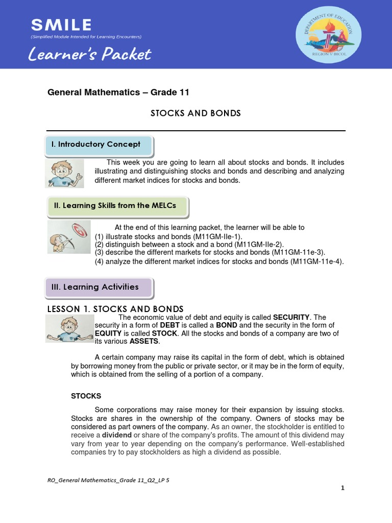 General Mathematics - Grade 11 Stocks and Bonds: I. Introductory ...