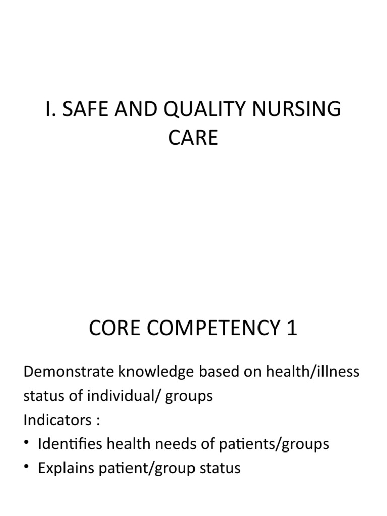 I. Safe and Quality Nursing Care | PDF | Competence (Human Resources ...