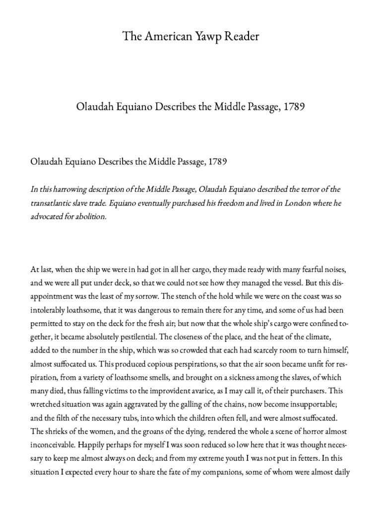 Olaudah Equiano Describes The Middle Passage, 1789 - The American Yawp ...