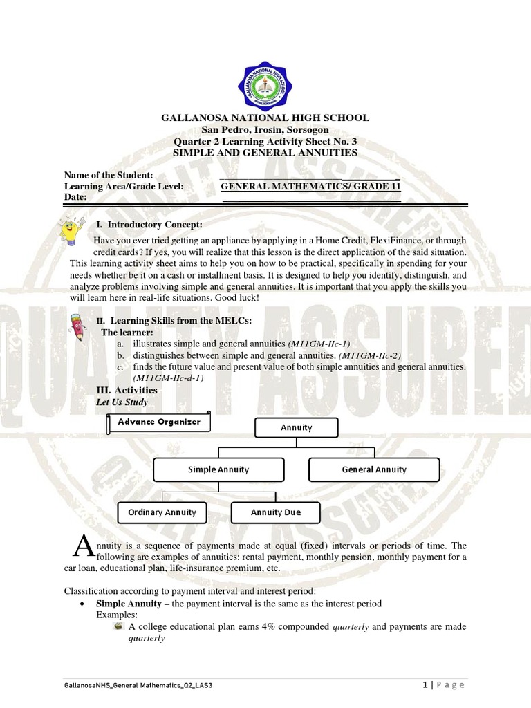 G11 General-Mathematics Q2 LAS-3 | PDF | Present Value | Interest