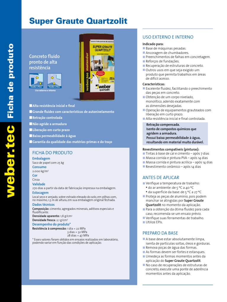 Super Graute Quartzolit: Concreto Fluido e Resistente | PDF | Concreto ...