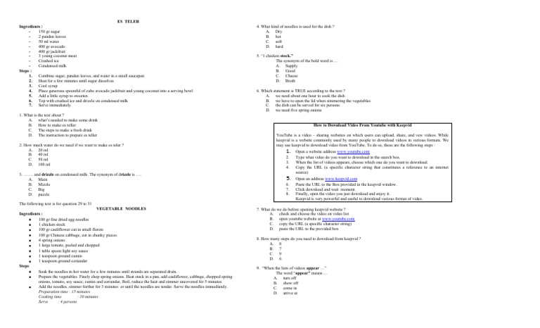 Soal Prosedur Teks | PDF | Foods | Food Ingredients