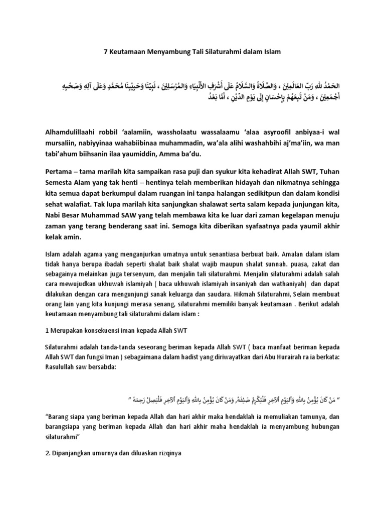 7 Keutamaan Menyambung Tali Silaturahmi Dalam Islam | PDF