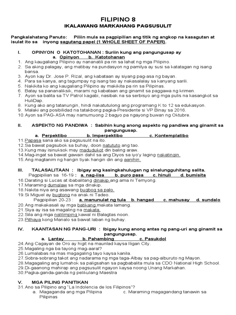 Filipino 8 2nd Quarter | PDF