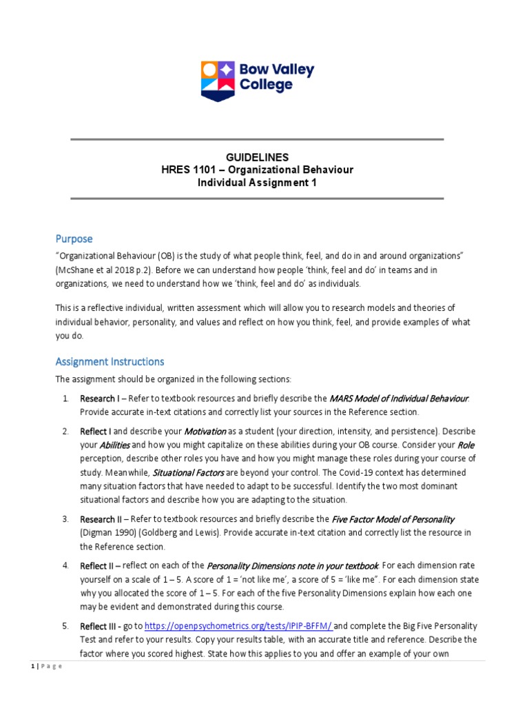 HRES1101 Individual Assignment 1 | PDF | Turnitin | Organizational Behavior