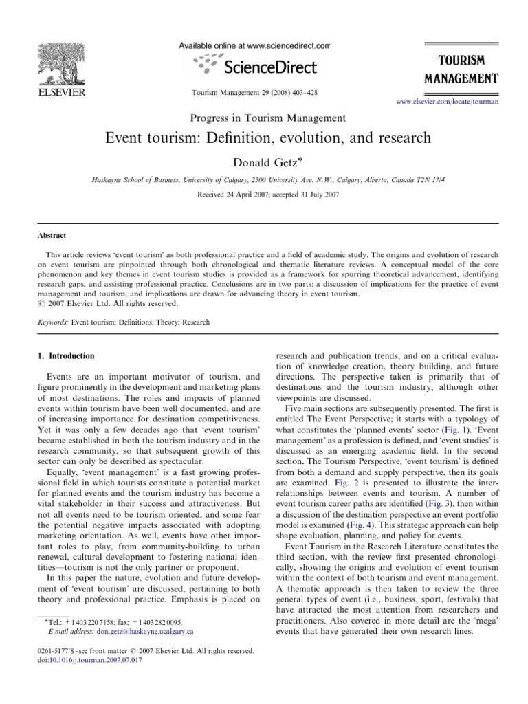 Event Tourism - Definition, Evolution and Research | PDF | Tourism ...