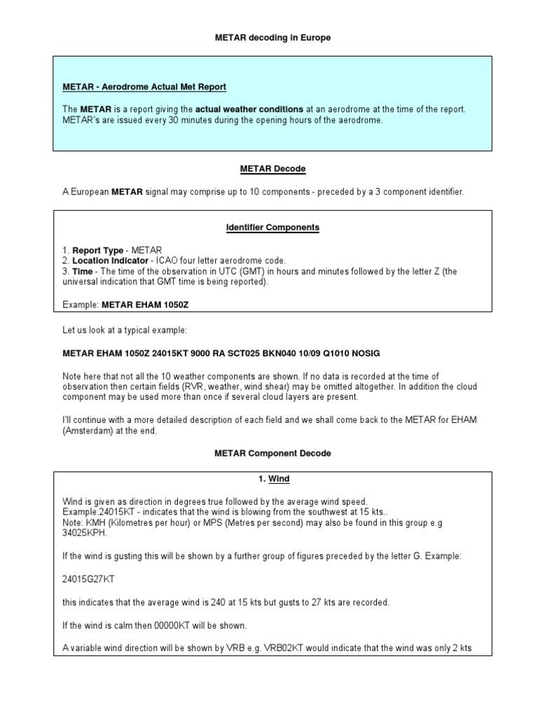 METAR in TAF Decoding | PDF | Meteorology | Sky