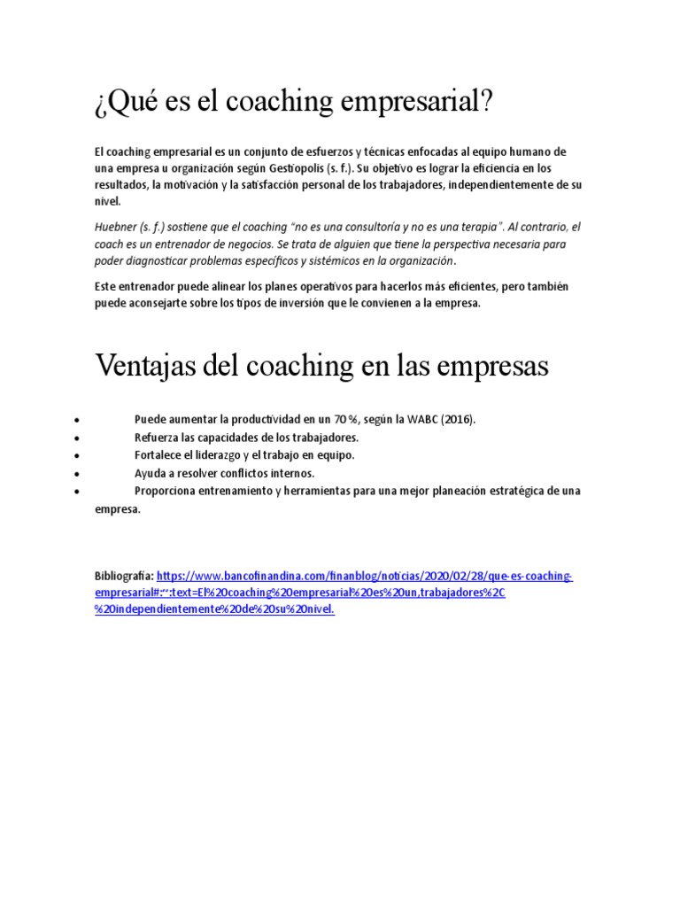 Coaching Empresarial y Ventajas | PDF