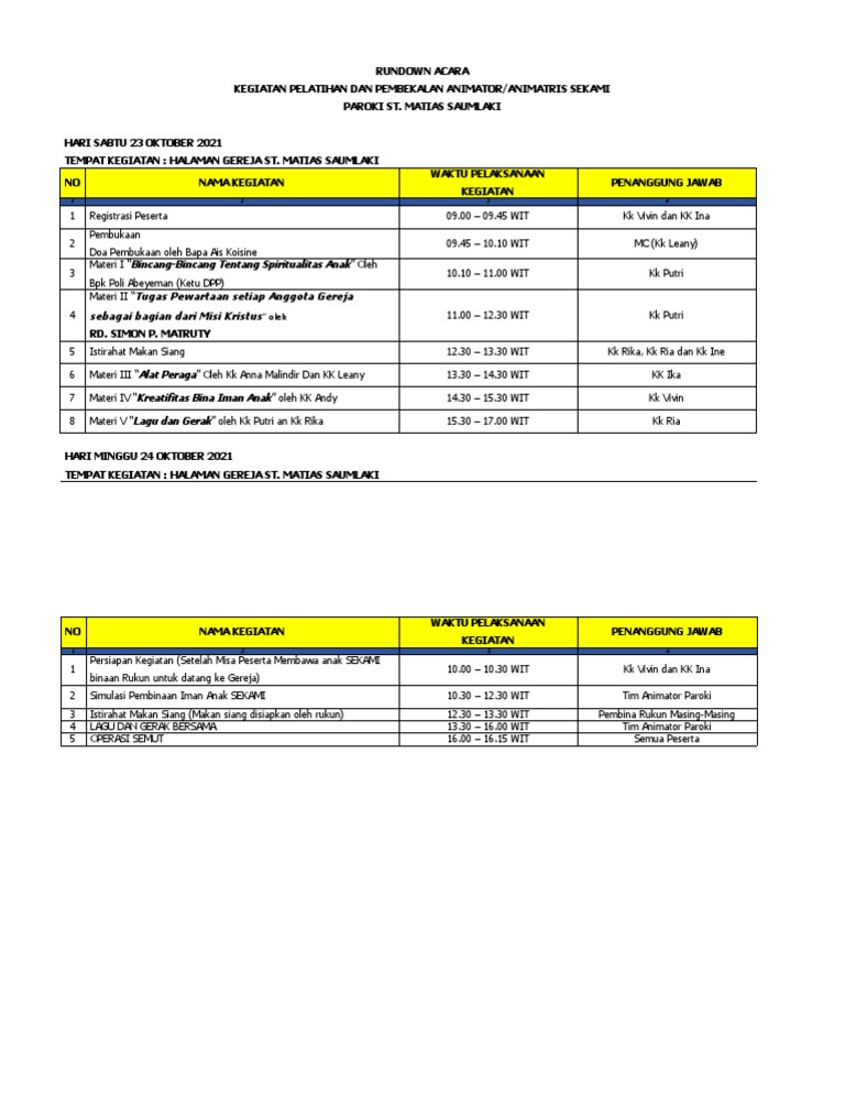 Rundown Acara Pelatihan Dan Pembekalan Sekami | PDF