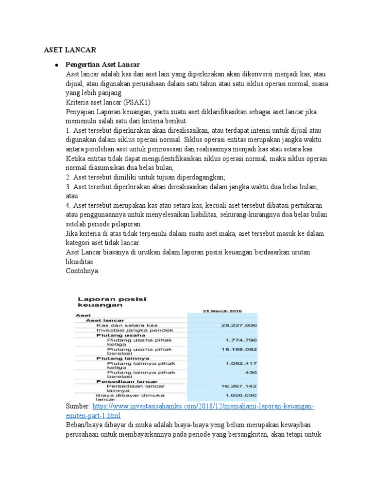 Definisi dan Contoh Aset Lancar | PDF | Pengelolaan Keuangan & Uang
