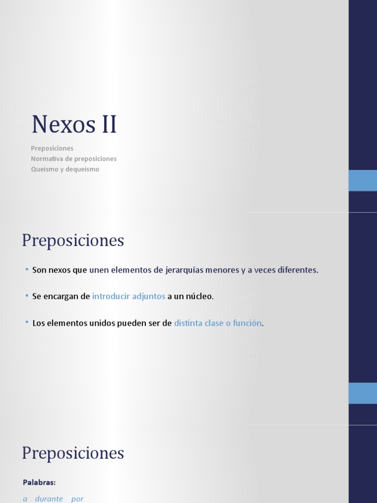 Nexos Ii Preposiciones Pdf Preposición Y Postposición Unidades