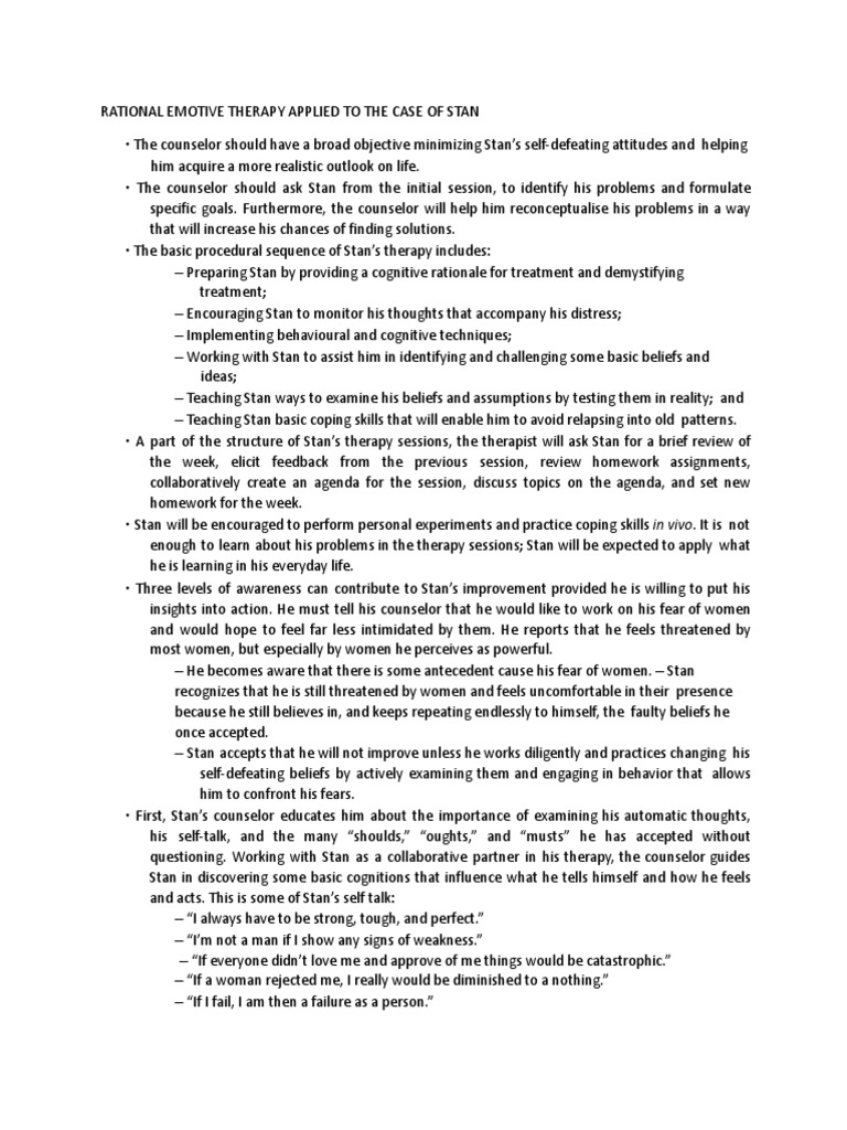 Rational Emotive Therapy Applied To The Case of Stan | PDF ...