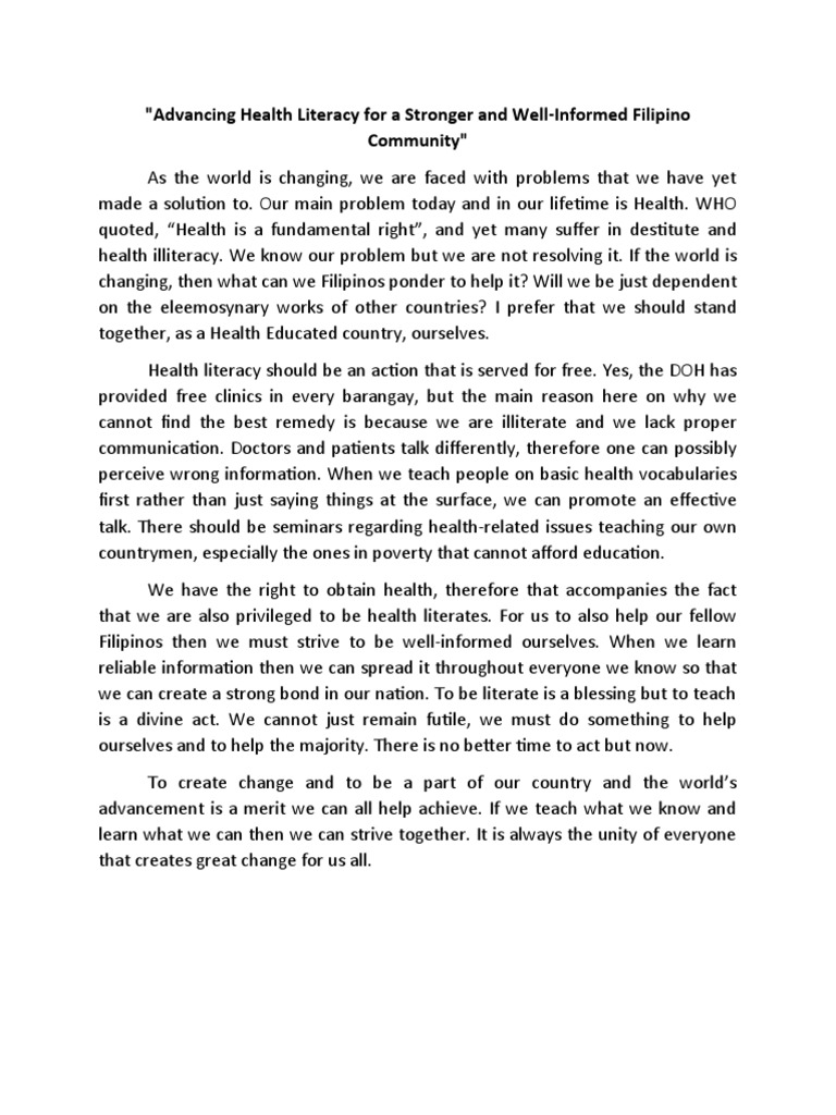 Advancing Health Literacy For A Stronger and Well | PDF