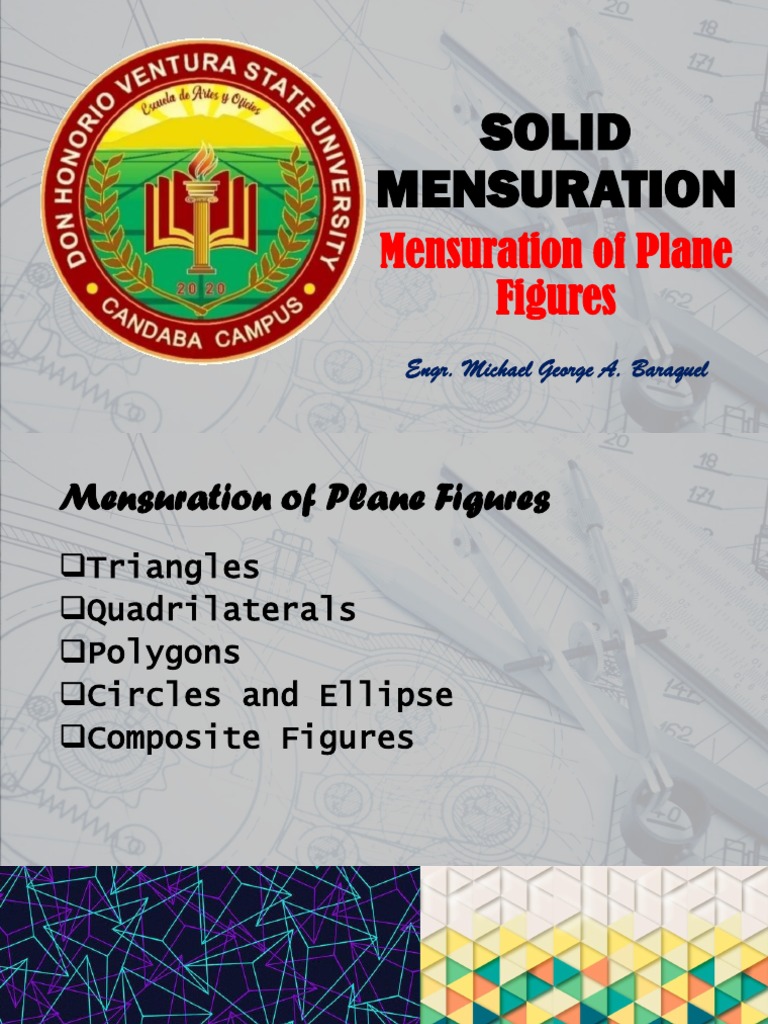 Solid Mensuration: Mensuration of Plane Figures | PDF | Triangle | Circle