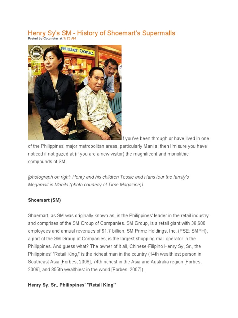 Henry Sy's SM - History of Shoemart's Supermalls | PDF | Economies ...