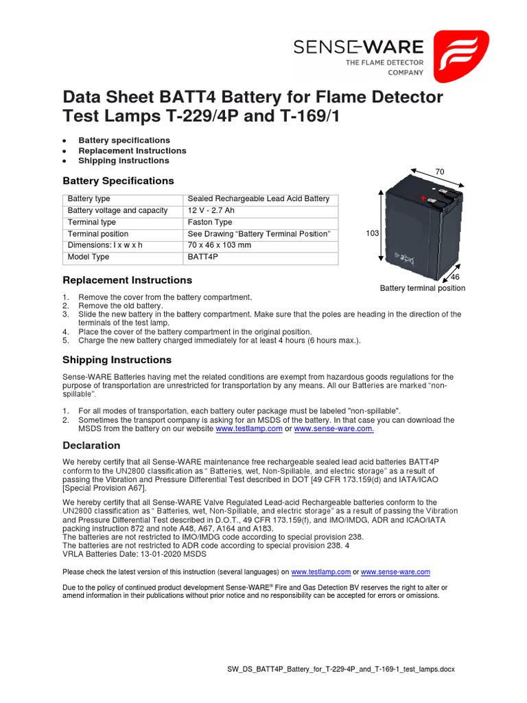 SENSEWARE - SW - DS - BATT4P - Battery - For - T-229-4P - and - T-169-1 ...