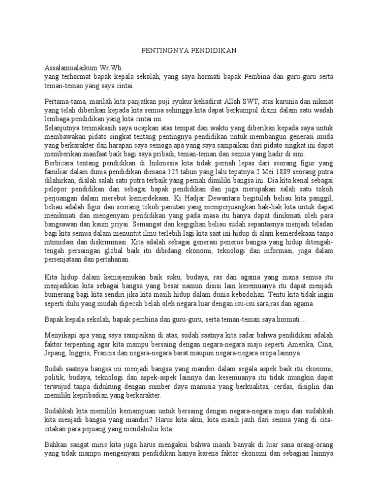 Teks Pidato Tema Pendidikan | PDF