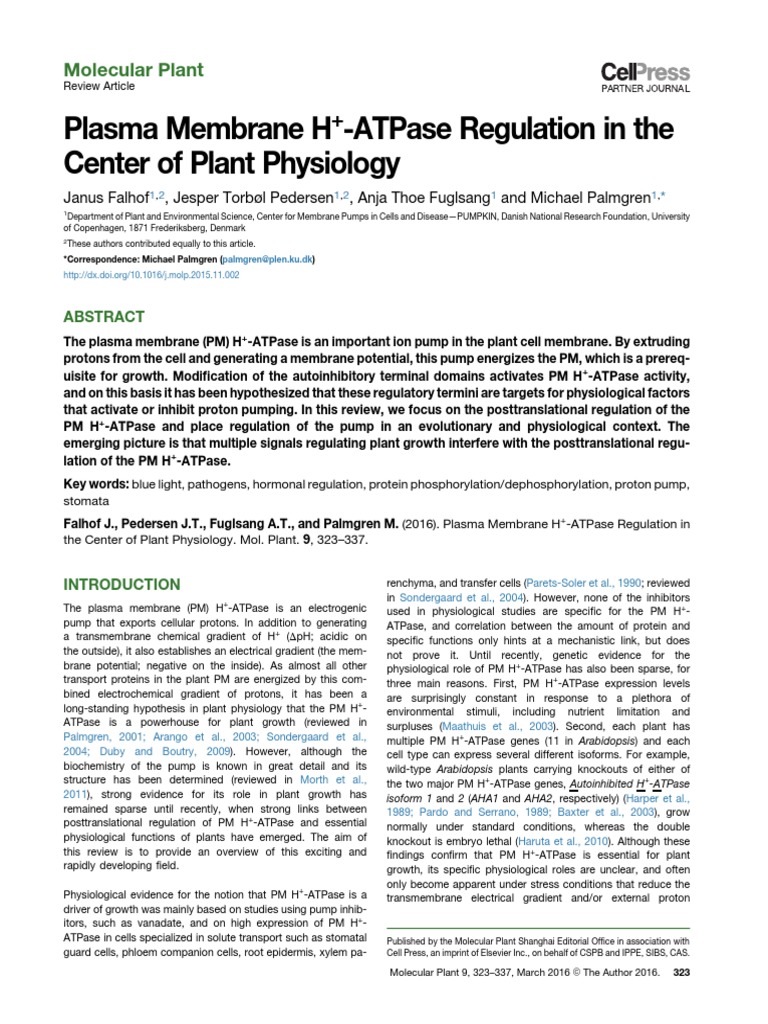 Plasma Membrane H+-ATPase Regulation in Thecenter of Plant Physiology ...