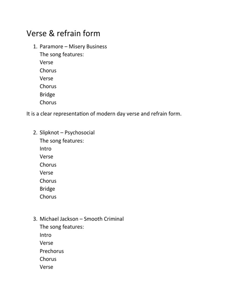Verse & Refrain Form | Download Free PDF | Song Structure | Refrain