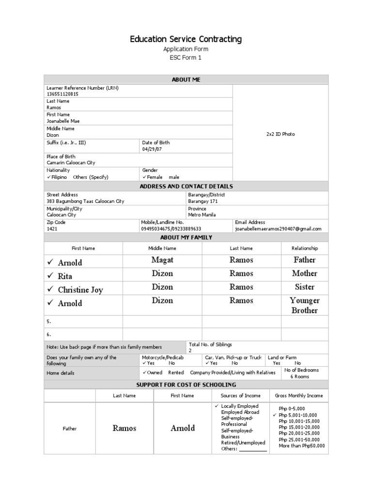 Education Service Contracting: Application Form ESC Form 1 | PDF | Self ...