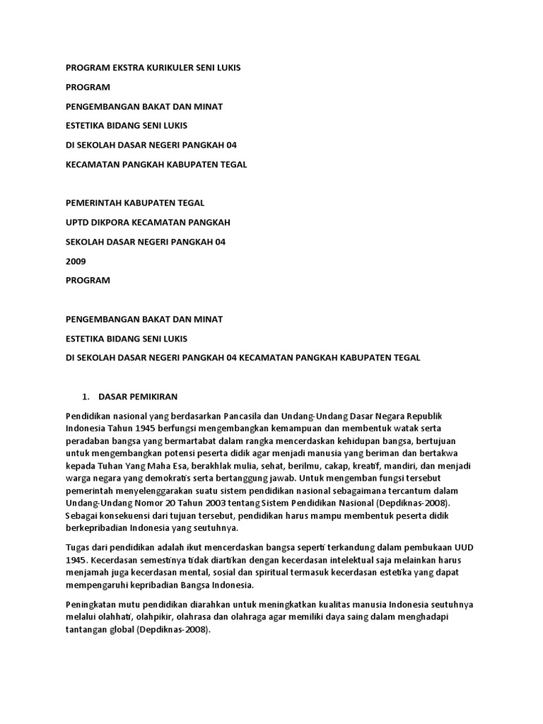 Program Ekstra Kurikuler Seni Lukis | PDF
