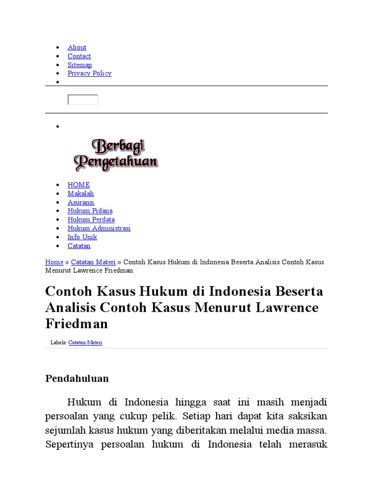 Contoh Kasus Hukum Di Indonesia Beserta Analisis Contoh Kasus Menurut ...
