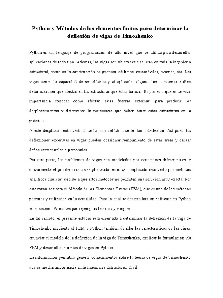Python FEM Deflexión Vigas Timoshenko | PDF