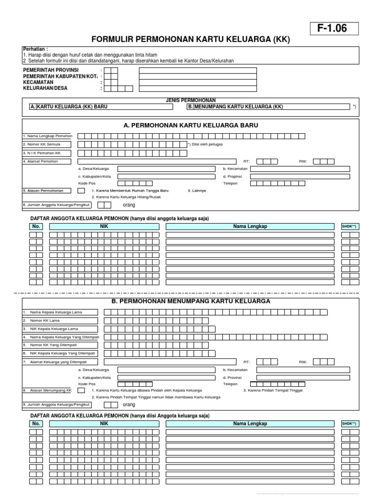 Formulir Permohonan KK Form F 1 06 | PDF
