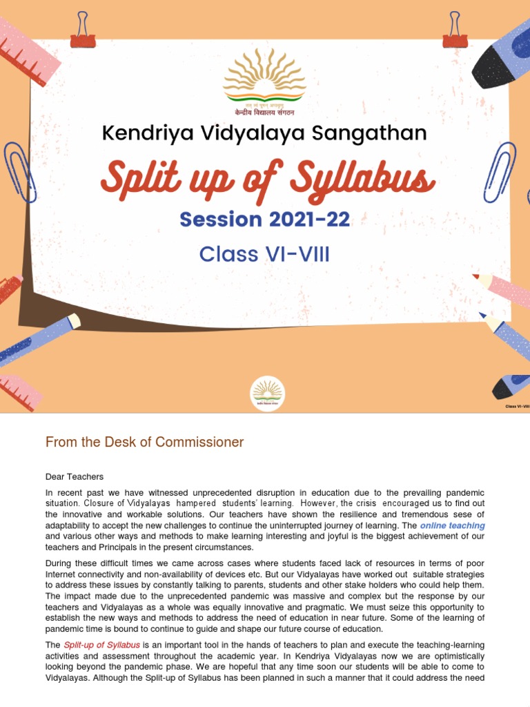 Split Up Syllabus Classes Vi To Viii | PDF | Educational Assessment | Teachers