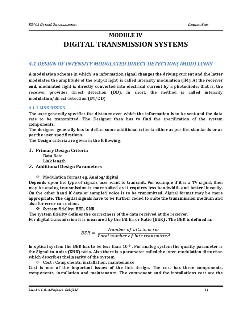 Digital Transmission Systems: 4.1 Design of Intensity Modulated Direct ...