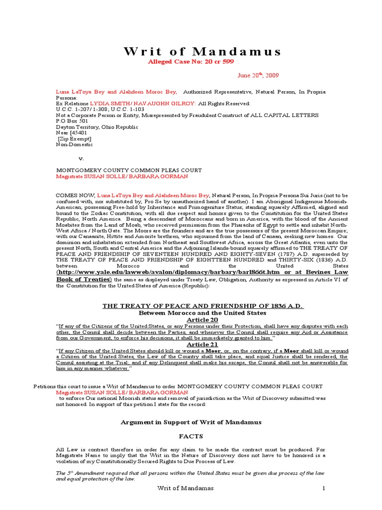 Writ of Mandamus: Alleged Case No: 20 CR 599 | PDF | Mandamus | Justice