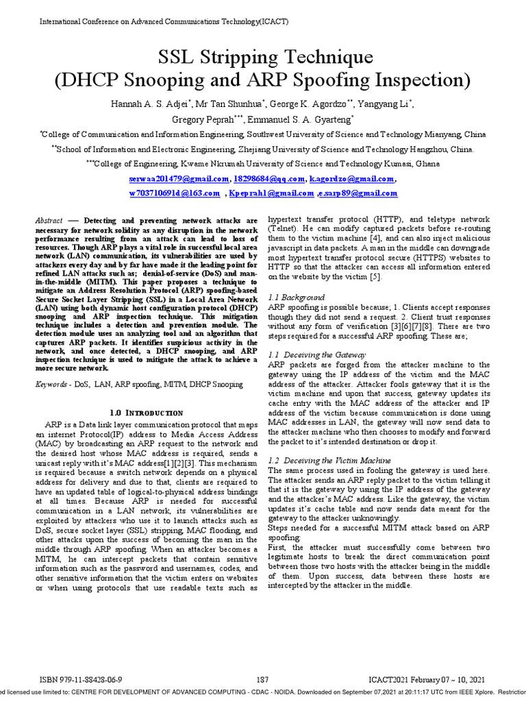 SSL Stripping Technique DHCP Snooping and ARP Spoofing Inspection | PDF ...