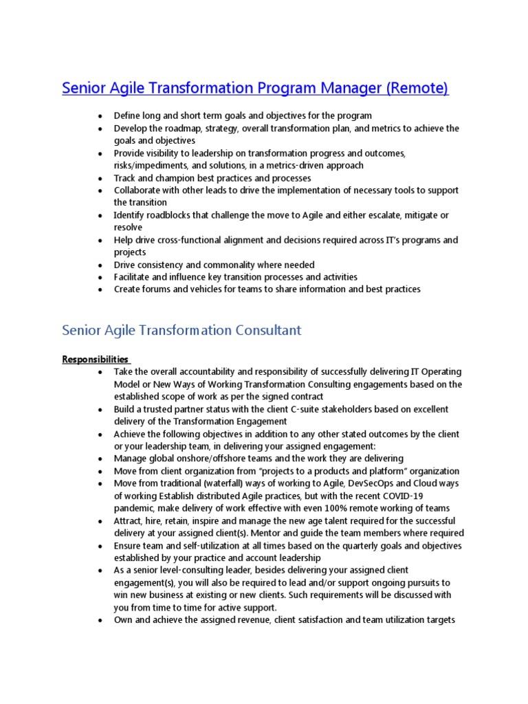 Agile Transformation Director | PDF | Agile Software Development ...