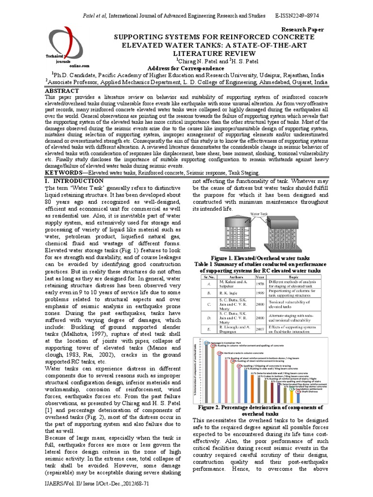Supporting Systems For Reinforced Concrete Elevated Water Tanks: A State-Of-The-Art Literature ...