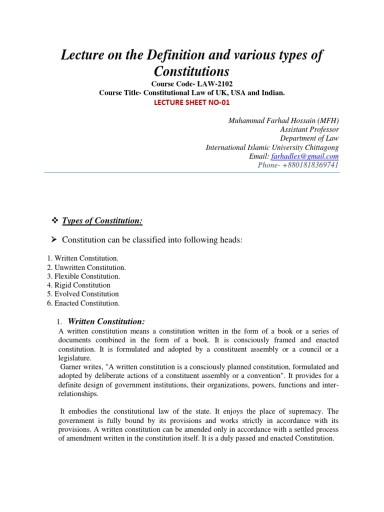 Definition and Types of Constitution..... | PDF | Constitution ...