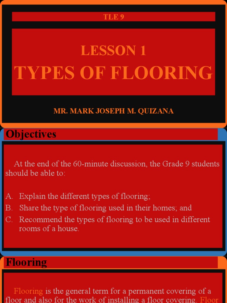 Tle 9 Lesson 1 Types of Flooring | PDF | Flooring | Pedestrian Infrastructure