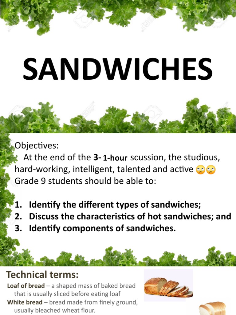 Tle 9 Lesson 3 Sandwiches | PDF | Sandwich | Breads
