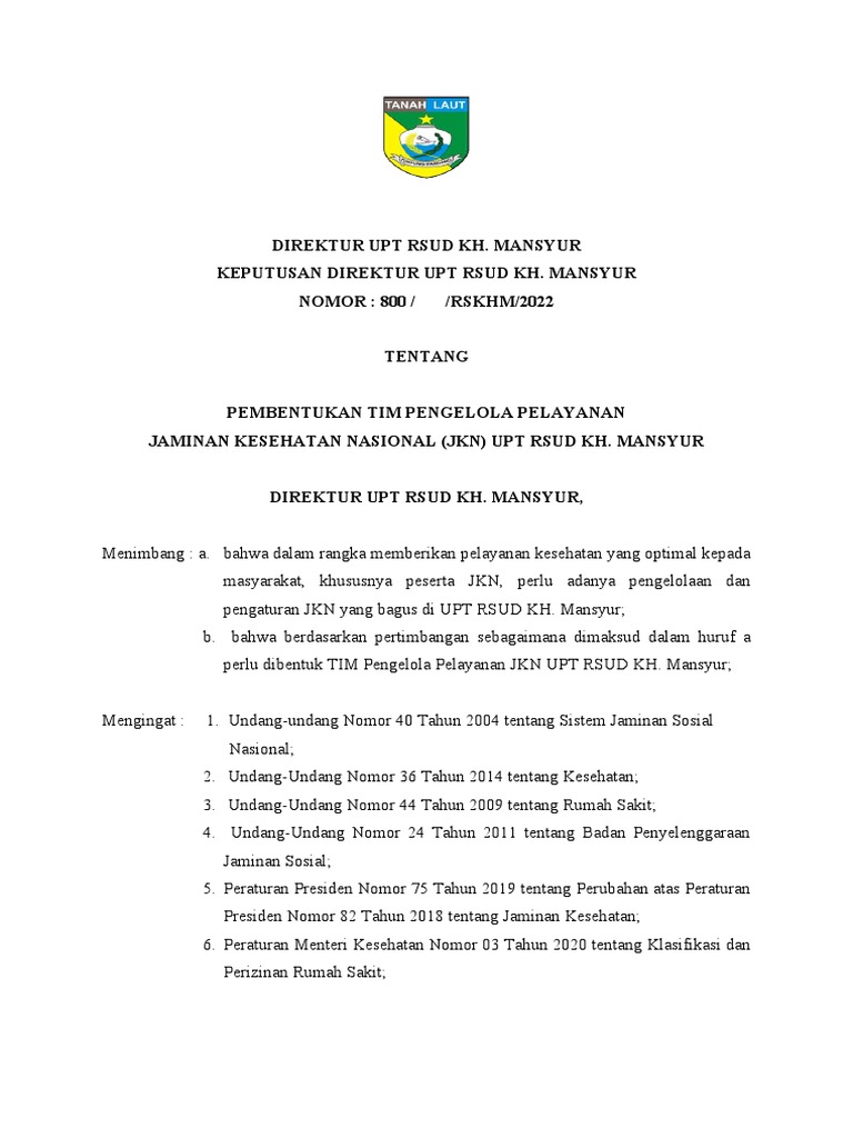 Sk Tim Pengelola Jkn 2022 Pdf