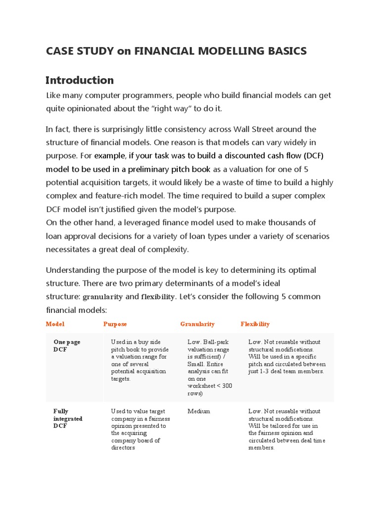 CASE STUDY 1of2 FINANCIAL MODELLING BASICS | PDF | Valuation (Finance ...