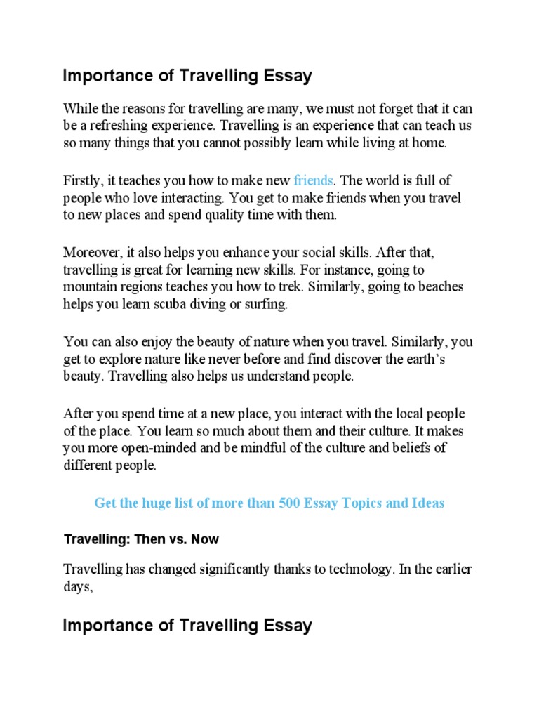 Importance of Travelling Essay123321 | PDF | Cognition