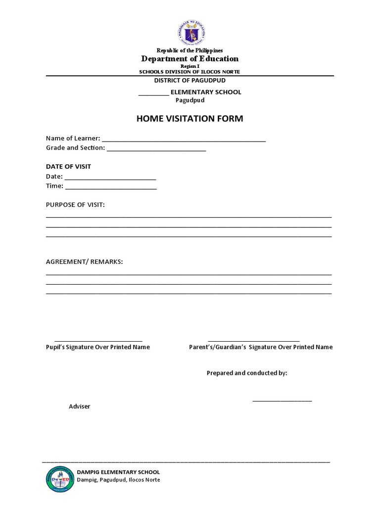 Home Visitation Form: Department of Education | PDF