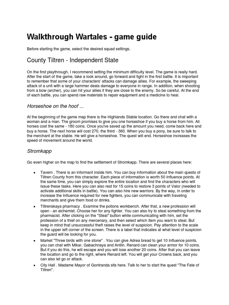 Walkthrough Wartales - Game Guide: County Tiltren - Independent State ...