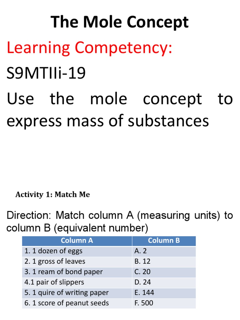 The Mole Concept | PDF | Mole (Unit) | Chemistry