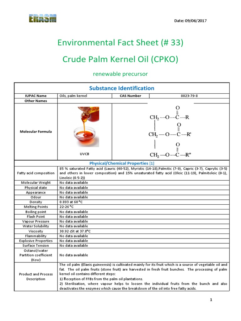 Environmental Fact Sheet (# 33) Crude Palm Kernel Oil (CPKO) | PDF ...