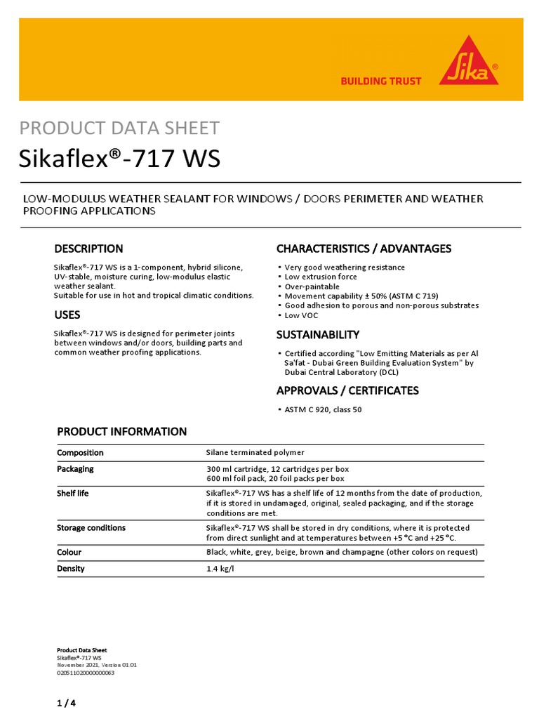 Sikaflex®-717 WS: Product Data Sheet | PDF | Concrete | Materials
